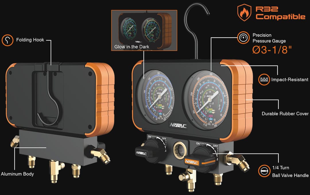 4-Refrigereant (R32, R454B, R410A, R22) Manifold Gauge | N2A4A&B